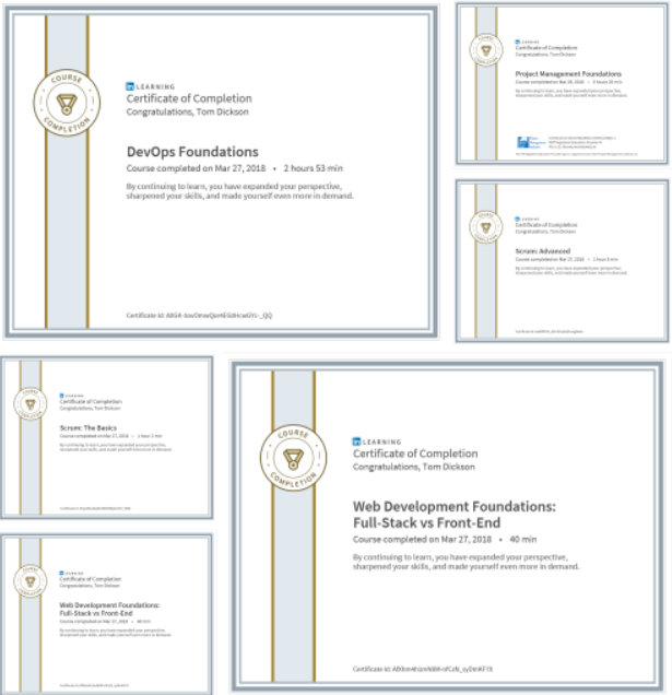 Continued Professional Development – LinkedIn Learning – Tom Dickson